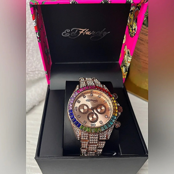 Ed Hardy | Accessories | Ed Hardy Rainbow Crystal Watch Nwt | Poshmark